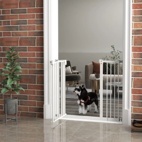PawHut Zabezpečovací Zábrana Na Schody s 14 cm Expanzí Bez Vrtání pro Šířky 74-94 cm, Dvojitě Otevíratelná Zábrana, Bílá