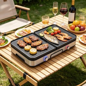Costway 3-in-1 Elektrický stolní gril 2000 W elektrický gril s 2 Oddělené zóny