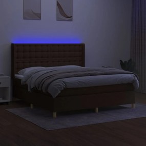 Box spring postel s matrací a LED tmavě hnědá 160x200 cm textil 3139208