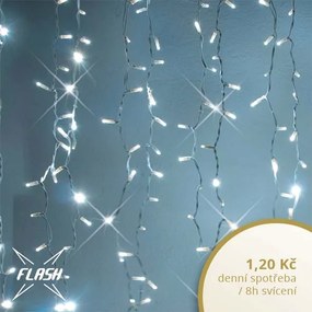 Easy Fix LED světelný závěs venkovní 200 × 300 cm, ledově bílá s FLASH, 600 diod, bílý kabel IP67, prodlužovací