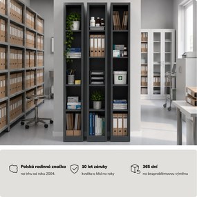 Úzký kovový archivační regál na dokumenty antracitový, 250x1850x400 mm: TIM