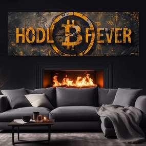 Obraz na plátně - Bitcoin, HODL Fever, grunge FeelHappy.cz Velikost obrazu: 210 x 70 cm