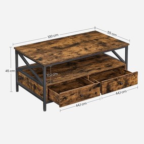 Konferenční stolek, obývací stůl 100×55×45 cm, v rustikální hnědé a černé barvě
