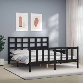 Rám postele s čelem černý 160 x 200 cm masivní dřevo,  3192115