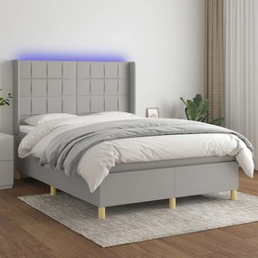 Box spring postel s matrací a LED světle šedá 140x190 cm textil 3138869