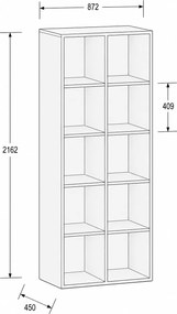 Regál FRAME, vysoký, 2 sloupce, 2162 x 872 x 450 mm, šedá