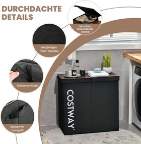 Costway 115 L 2 přihrádky koš na prádlo z netkané textilie s víkem a držadly
