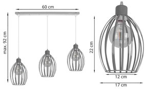 Závěsné svítidlo Toronto, 3x drátěné stínítko (výběr ze 3 barev)