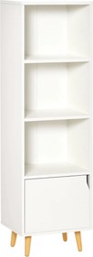 HOMCOM Knihařská skříň s 3 otevřenými policemi a zásuvkou, moderní knihovna pro úložné prostory na hračky, CD a rostliny 40x30x129,5 cm Bílá | Aosom