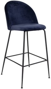 OnaDnes -20% Nordic Living Modrá sametová barová židle Anneke s černou podnoží 76 cm
