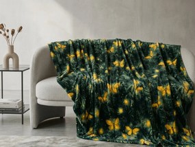 Mikroplyšová deka YELLOW BUTTERFLY, tmavě zelená Rozměr: 160 x 200 cm