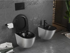 Mexen Lena, závěsná toaletní mísa 480x360x355 mm s pomalu padajícím sedátkem, černá matná - stříbrná, 30224073