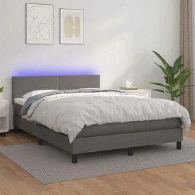 Box Spring Postel S Matrací A Led Šedá Umělá Kůže Šedá Hladký design 140