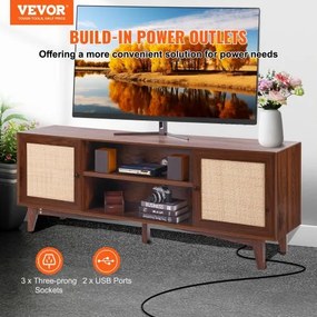 Ratan-TV-Ständer 191 cm Fernseher Boho-TV-Schrank Fernsehschrank Walnuss