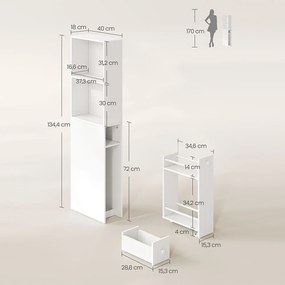 Výsuvná koupelnová skříňka se 2 bočními policemi 134.4x40x18 cm