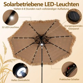Costway Havajský slunečník 300 cm s 32 LED osvětlením z rýžové slámy s funkcí