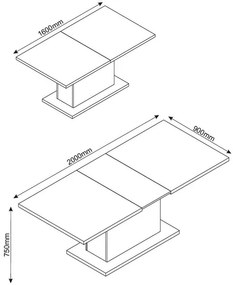 Jídelní stůl Paulo 160x90 cm, dub artisan, rozkládací