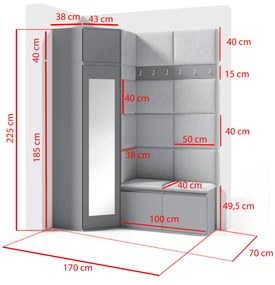 Eka Předsíňová stěna s čalouněnými panely Trinity 37 - Grafit / Červená 2309