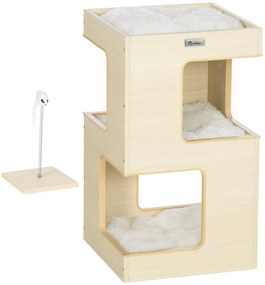 PawHut cat cave třípatrová skříňka pro kočky vnitřní domeček pro kočky s polštáři a hračkami z dubového dřeva 34x34x60 cm pro milovníky koček | Aosom…