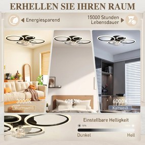 HOMCOM LED stropní ventilátor se světlem, tichý 30" (77 cm) s dálkovým ovládáním — 6 rychlostí, 3 teploty světla, DC motor, časovač — černý