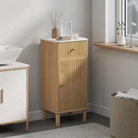 HOMCOM koupelnová skříňka, úložná skříňka s mramorovou efektní deskou a drážkovanými dveřmi, zásuvka 36 Š x 30 H x 80 V cm, dub