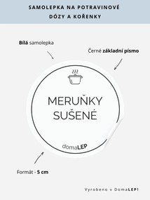 MERUŇKY SUŠENÉ – bílá samolepka na dózu, základní písmo, 5 cm | DomaLEP