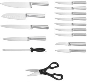 16dílná sada nožů z nerezové oceli v dřevěném držáku, s ořezávátkem a nůžkami