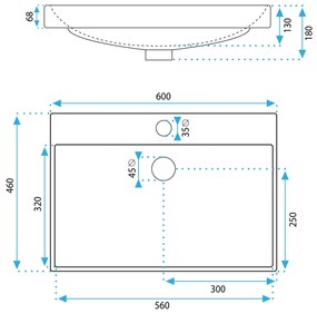 Rea Mandy, nábytkové umyvadlo na zapuštění 600x460x130 mm, bílá lesklá, REA-U3326