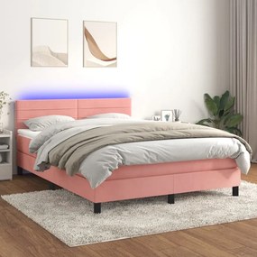 Box spring postel s matrací a LED růžová 140x200 cm samet 3134470