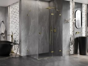 Mexen Lunar, výklopný sprchový kout pravý 80 x 70 cm, 8mm čiré sklo, zlatý profil, 834-080-070-50-00-P