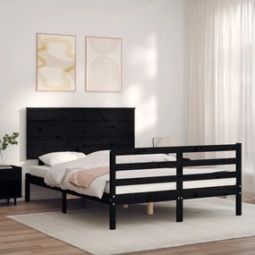 Rám postele s čelem černý 140 x 190 cm masivní dřevo,  3195205 HangarStore.cz