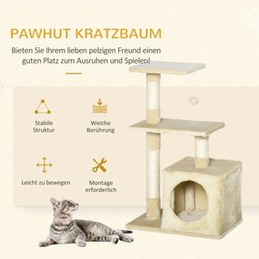 Škrabadlo PawHut se sisalem, kočičí strom s plošinami, jeskyně na spaní, škrabadlo, stáj, vnitřní kočičí domeček, 50x30x80cm| Aosom