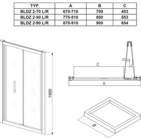 Ravak Blix Sprchové dveře 70 cm, transparent/ALU lesk BLDZ2-70 X01H10C00Z1