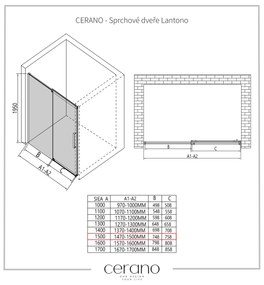 CERANO - Sprchové posuvné dveře Lantono L/P - černá matná, transparentní sklo - 150x195 cm