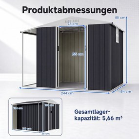 Costway Zahradní kůlna z pozinkované oceli kůlna na nářadí s 2 posuvnými dveřmi