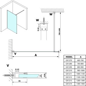Gelco Sapho, VARIO WHITE jednodílná sprchová zástěna pro instalaci ke stěně, čiré sklo, 1300 mm, GX1213GX1015