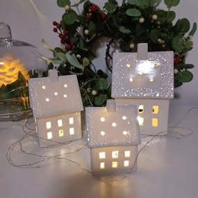 LED dekorace keramický domeček 10,6 × 8,7 × 16,8 cm, teple bílá, 2× LR44