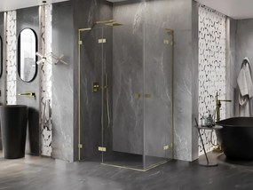 Mexen Lunar, L Duo výklopný sprchový kout 85 x 80 cm, 8mm čiré sklo, zlatý kartáčovaný - 834L-085L-080P-55-00
