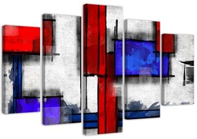 Obraz na plátně pětidílný Abstrakce Modrá Červená - 150x100 cm