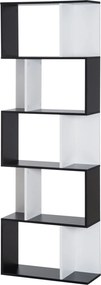 HOMCOM 5-patrová knihovna ve tvaru S, moderní design pro obývací pokoj a kancelář 60x24x184,5 cm Černá a bílá | Aosom