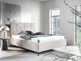 Eka Čalouněná postel BOX+ 140x200 cm Barva látky Trinity: Krémově bíla (Trinity 2301), Úložný prostor: S kovovým rámem úložného prostoru, Barva nožek postele: Černá