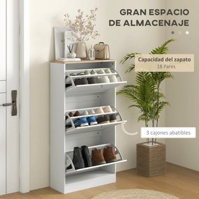 HOMCOM Úzký Botník se 3 Sklápěcími Dvířky, Úložný P prostor pro 18 Párů Bot do Úzkých Chodeb 60x23.5x115 cm Bílý