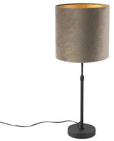 Stolní lampa černá s velurovým odstínem taupe se zlatem 25 cm - Parte