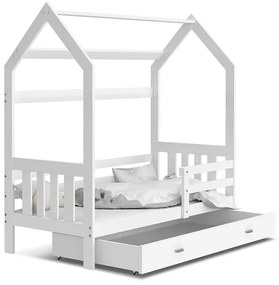 BabyBeds Dětská postel domeček se zábranou a úložným prostorem bílá Velikost postele: 190x80 cm, Barva šuplíku: Bílá