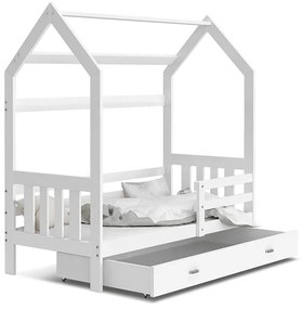 BabyBeds Dětská postel domeček se zábranou a úložným prostorem bílá Velikost postele: 160x80 cm, Barva šuplíku: Růžová