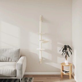 Nástěnné škrabadlo pro kočky se sloupkem krémové 142,5 cm 172395