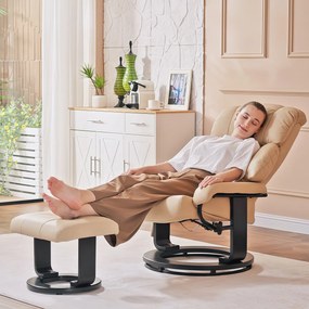 HOMCOM Polohovací křeslo s funkcí polohování, masážní křeslo, TV křeslo, polohovací křeslo, ergonomické křeslo s taburetem, béžová barva, 76 x 80 x 1…