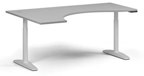 Výškově nastavitelný stůl OBOL, elektrický, 675-1325 mm, ergonomický levý, deska 1800x1200 mm, bílá zaoblená podnož, šedá