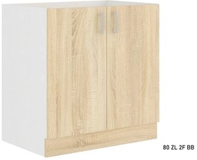 Kuchyňská skříňka dřezová SARA 80 ZL 2F BB + kuchyňský dřez, 80x82x48, bílá/sonoma