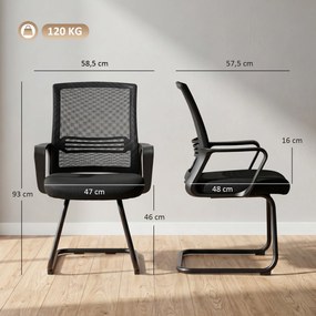 HOMCOM Sada 2 ergonomických židlí k psacímu stolu bez koleček, polstrované konferenční židle s podnoží ze svařovaného rámu pro čekárny a recepci, čer…